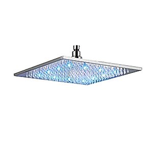 Zovajonia Brushed Nickel LED 12 Inch Shower Head Color Changing Brass Showerhead Square Rainfall Top Sprayer