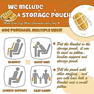 Bnuitland Waffle Funny Blanket,300 GSM Double Sided Giant Funny Throw with Waffle Pouch,Realistic Super Soft Food Blanket,Novelty Tortilla Swaddle Blanket for Baby/Kids and Pets Wrap