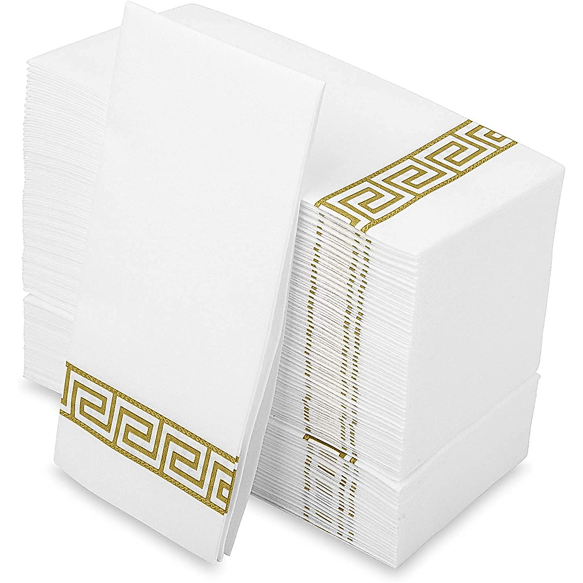 Decorative Hand Towels, Gold design 50 Disposable Linen-Feel Guest Towels – Formal Dinner, Anniversary, Wedding Napkins for Tables, Guestrooms, Restrooms, 8.5x4-Inches Folded, [Gold 50 Pack]