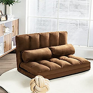 Walnut Foldable Floor Sofa Bed 6-Position Adjustable Couch with/ 2 Pillows Brown Adjustable Floor Sofa