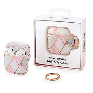 Velvet Caviar Marble AirPod Case for Women & Girls with Keychain - Cute Protective Hard Cases Compatible with Apple Airpods 1/2 (Pink Rose Gold Geometric)