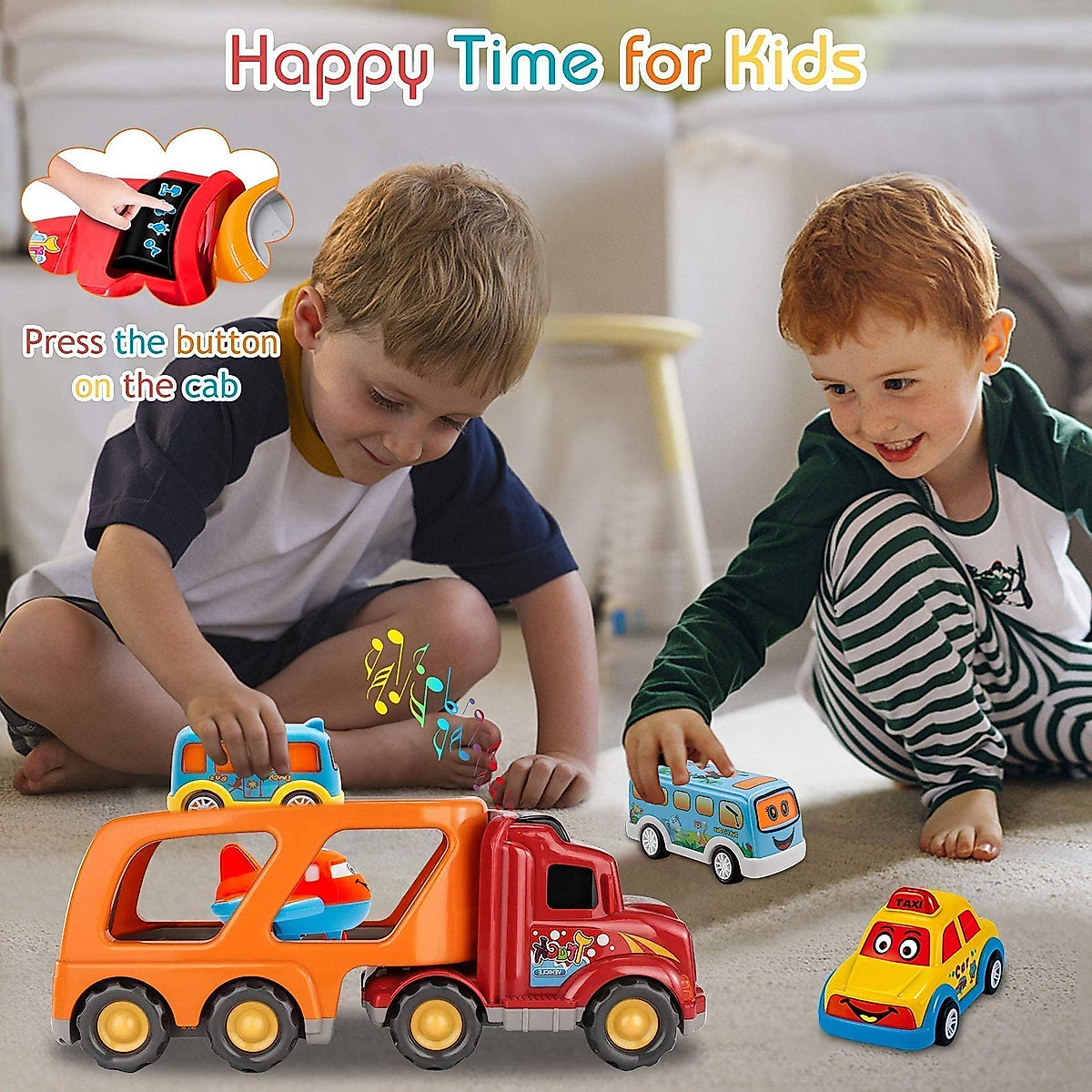 Nicmore Construction Toys Truck Transform into Robot Bundle with Toys Vehicle Carrier Truck 3 4 5 6 Year Old Boys Girls Kids Toddlers 5 in 1 Toys Vehicles Christmas Birthday Gifts for Boys Girls