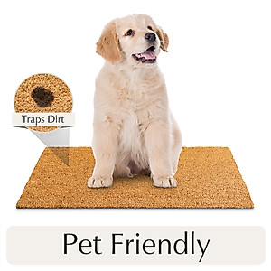 Emerson 100% Coir Doormats, 2-Pack Front Door Mats for Outdoor Entrance – 30” x 18” Welcome Mat for Home, 2-in-1 Entryway Patio + Layered Buffalo Plaid Rug, Indoor Porch Mat – Heavy Duty (Hello)