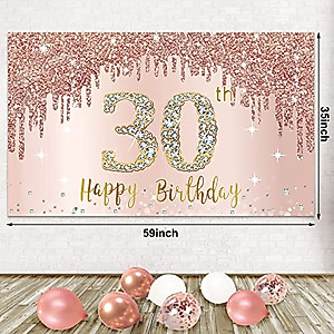 Happy 30th Birthday Banner Backdrop Decorations with Confetti Balloon Garland Arch, Rose Gold 30 Birthday Banner Balloon Set for Women, Pink 30 Year Old Bday Poster Photo Booth Decor