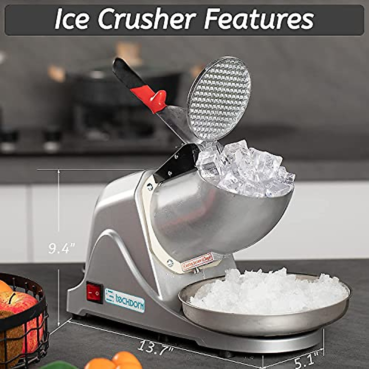 Electric Ice Crushers, Shaved Ice Maker, Portable Snow Cone Machine for Kitchen and Commercial, Silver