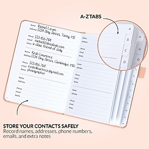 GoGirl Address Book – Telephone and Address Book with Alphabetic Tabs for Safely Storing Contacts, Small-Sized (4.0″ x 5.5″) PU Leather Hardcover – Peach Pink
