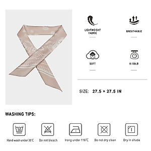 VANLINKER Vintage Bandanas Square Multi-Purpose Scarfs for Men Women Silk Like Scarf Neckerchief Protective Coverage VL9549 Black,Caramel,Green,Oatmeal