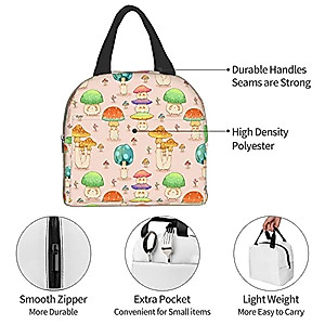 Cute Mushroom Portable Lunch Tote Bag Reusable Cute Lunch Box for Men and Women Perfect for Camping/Hiking/Picnic/Beach/Travel