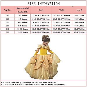 CinheyU Girls Belle Princess Birthday Dress Beauty and the Beast Costume Halloween Christmas Cosplay Party Ball Gown Yellow 000 8-9T