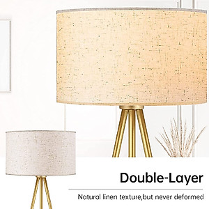BoostArea Floor Lamp for Living Room, Tripod Floor Lamp, 15W LED Bulb, 3 Levels Dimmable Brightness, Linen Lamp Shade, Mid Century Standing Lamp for Living Room, Bedroom, Study Room and Office(Gold)
