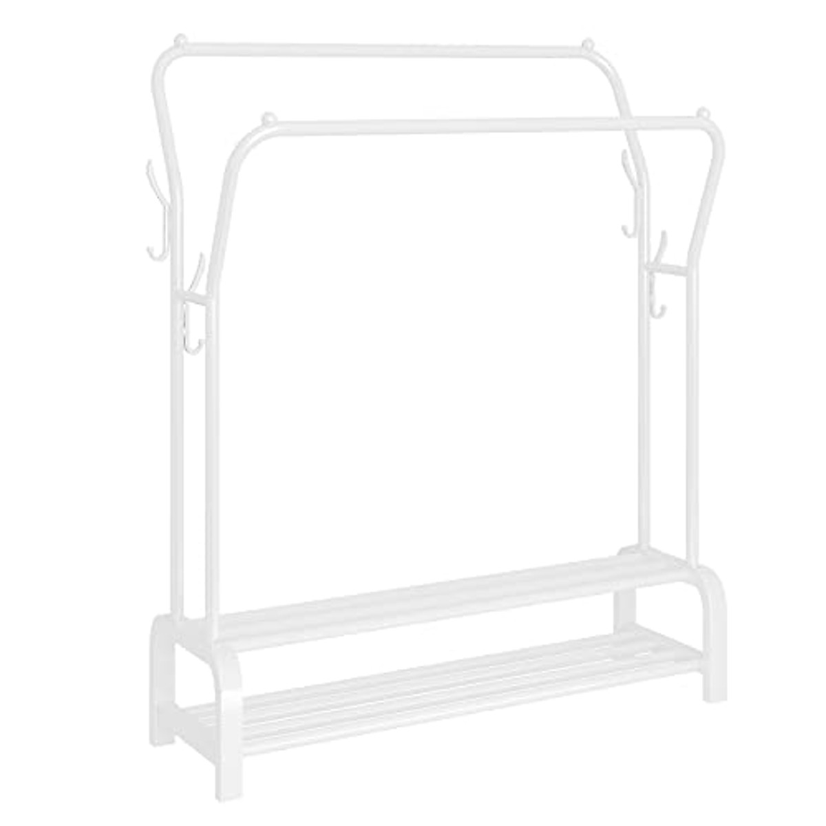 ACCSTORE Garment Rack Drying Rack Freestanding Hanger Double Rails Bedroom Clothing Rack with 2-Tier Lower Storage Shelf,White