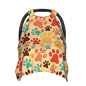 Rutiea Colorful Animal Paws Print Car Seat Cover for Babies, Peekaboo Opening Minky Carseat Canopy Stroller Cover for Newborn, Mom Nursing Breastfeeding Covers, Blanket for Infant Toddler