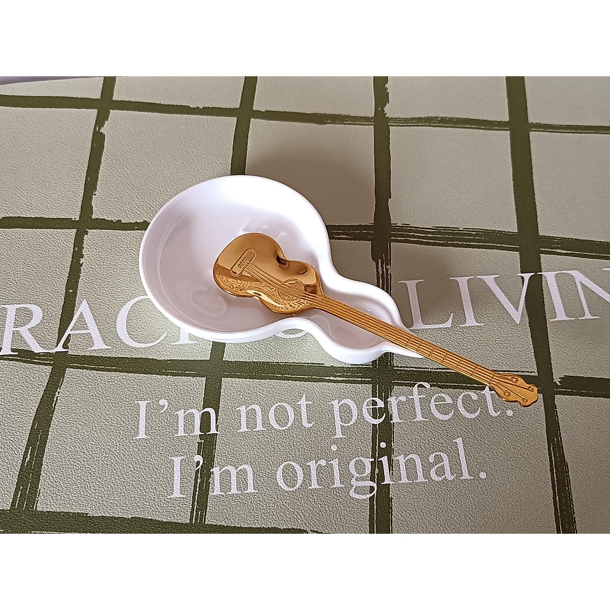 Coffee Spoon and Rest for Coffee Bar, Guitar Bag Small Spoon Rest for Coffee Station, Tea Spoon Rest Teaspoon Rest including Golden Guitar Spoon