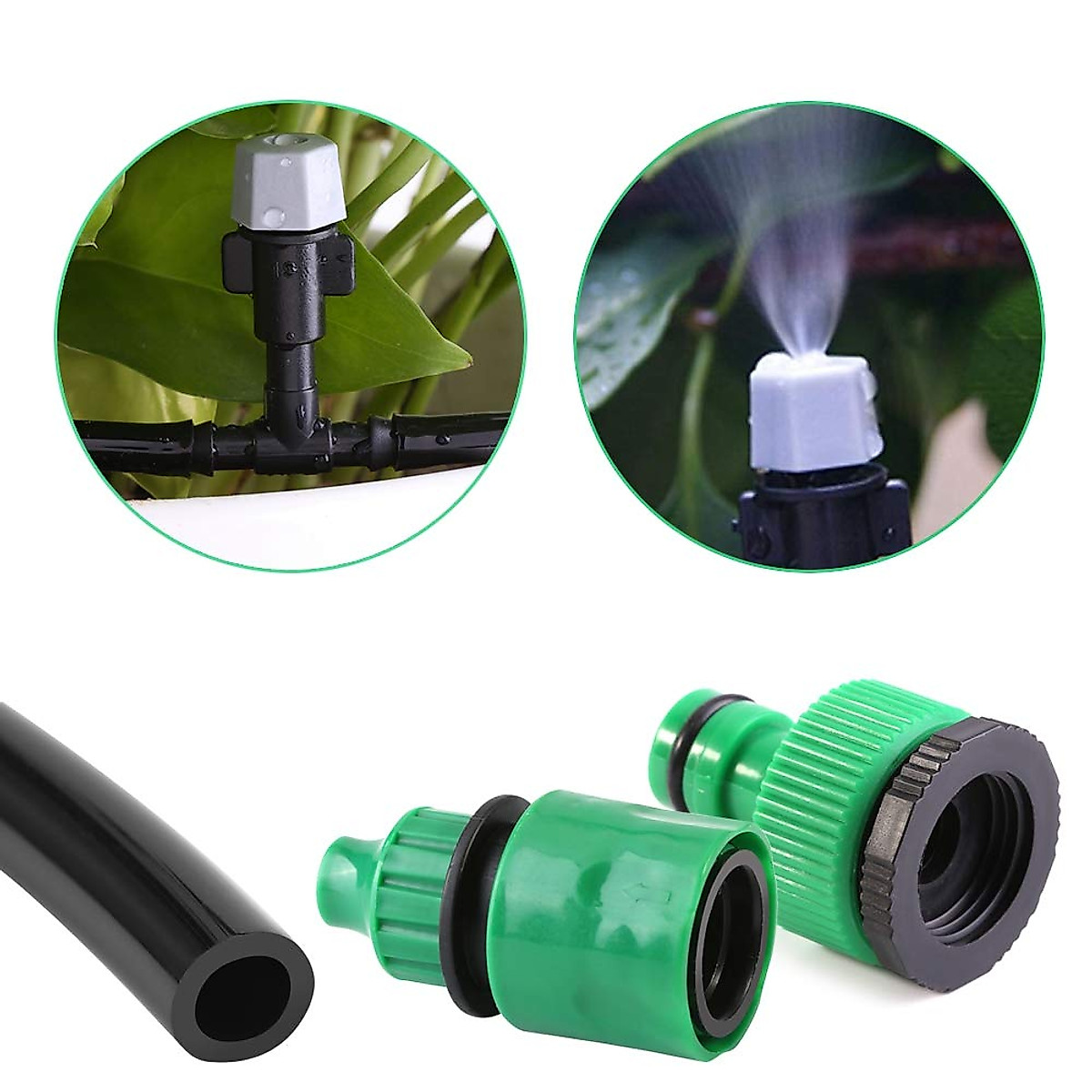 Misting Cooling System, Watering Tubing Misting Nozzle Sprinkler Faucet Adapter Outdoor Garden Greenhouse Drip Irrigation Kit(5M)