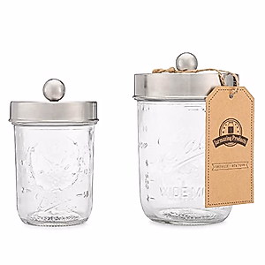 Jarmazing Products Apothecary Lid Storage Set with Ball Mason Jars - Farmhouse Home Decor for Vanity Organization - Luxury Bathroom, Kitchen and Office Accessories - Stainless Steel - Two Pack