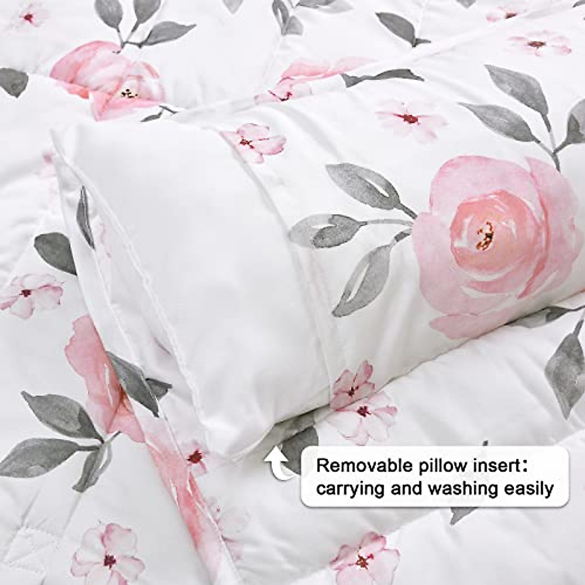 PHF Floral Toddler Nap Mat Set, with Removable Pillow for Toddler Girls, Soft and Lightweight for Daycare, Preschool, Travel, Kindergarten Sleeping Bag, Fits Ages 3-6 Years, Pink Floral