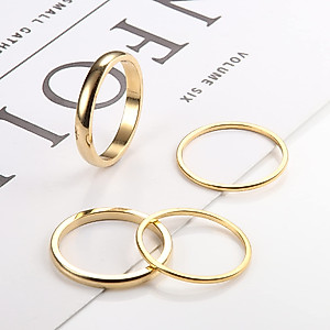 THUNARAZ 14K Gold Filled Rings Stacking Rings for Women Stackable Thin Gold Ring Plain Pinky Thumb Midi Statement Band Ring Comfort Fit 4Pcs 1mm 2mm 3mm 5mm