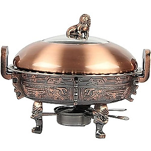 Round Chafing Dish Set for Wedding Banquets Party, Stainless Steel Chafing Buffet Server Warming Tray, with Food Pan, Frame, Lid and Fuel Holder (Color : Red Copper, Size : 28cm)