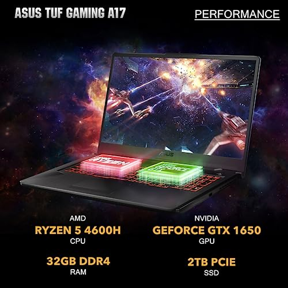 ASUS TUF A17 17.3" 144Hz FHD Gaming Laptop, AMD Ryzen 5 4600H, NVIDIA GeForce GTX 1650, 32GB DDR4 RAM, 2TB PCIe SSD, RGB Backlit Keyboard, Win 11, Black, 32GB Snowbell USB Card