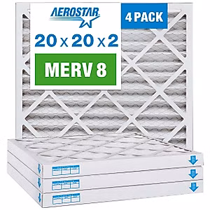 Aerostar Clean House 20x20x2 MERV 8 Pleated Air Filter (Actual Size: 19 1/2"x19 1/2"x1 3/4"), 4-Pack, White