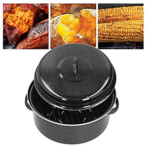 Oval Roaster Pan 9 inch with Lid Oval Roasting on the Grill, Enamel Family Oval Roaster for Barbucue Sweet Potato Family