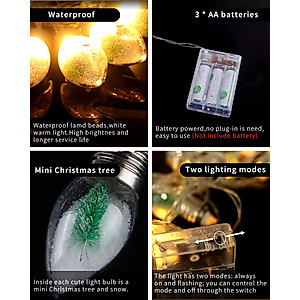 2Pcs Christmas Snow Globe String Lights Indoor Decorations 6.6 FT Battery Operated Powered String Lights for Christmas Tree Snow Scene in 20 Clear Bulbs Decor for Home Bedroom Fireplace Xmas Lights