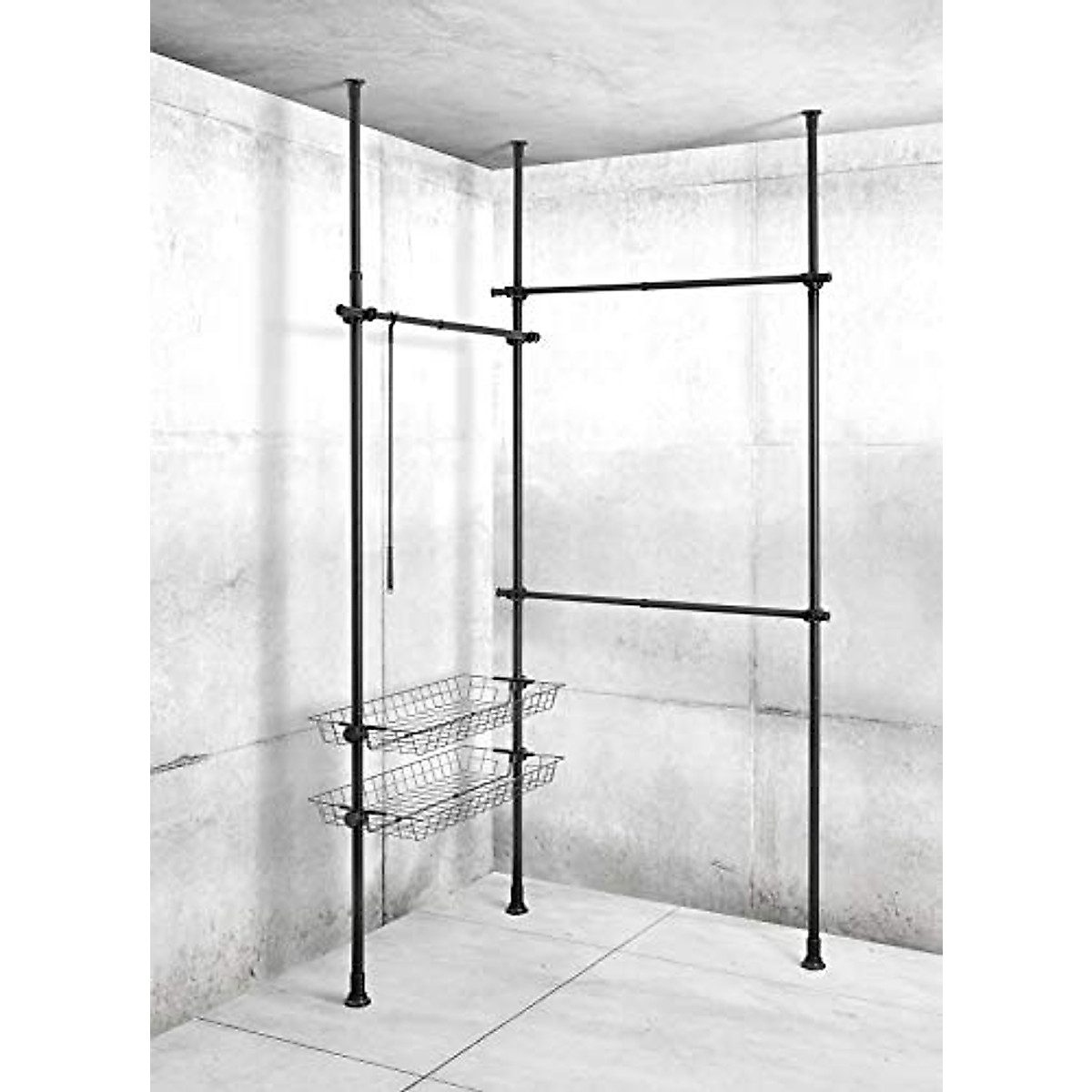 WENKO Adjustable Clothes Rack, Garment Rack System For Closet Organizer, Black Wardrobe Rack, Walk-in Closet, Clothes Organizer, 65-84.6 x 65-118.1 x 14.96 in, Black