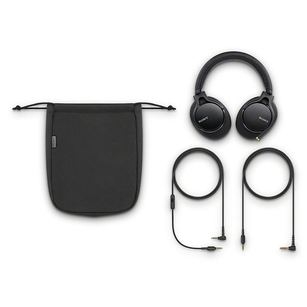 Sony MDR1AM2/B Premium Hi-Res Stereo Headphones with Heavy Bass Beat (Black) with Hardshell Protective Headphone Case and Brushed Aluminum Headphone Stand Bundle (3 Items)
