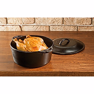 Lodge L8DOL3HH41PLT Cast Iron Dutch Oven with Handle Holders, 5 quart, Black/Red