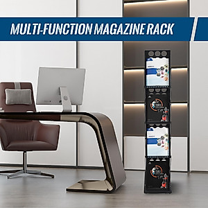 ChoiCARE Literature Catalog Rack, Foldable Magazine Brochure Display Stand, Magazine Floor-Standing with Portable Oxford Bag, for Office Store and Exhibition Trade Show (4 Pockets, Black)