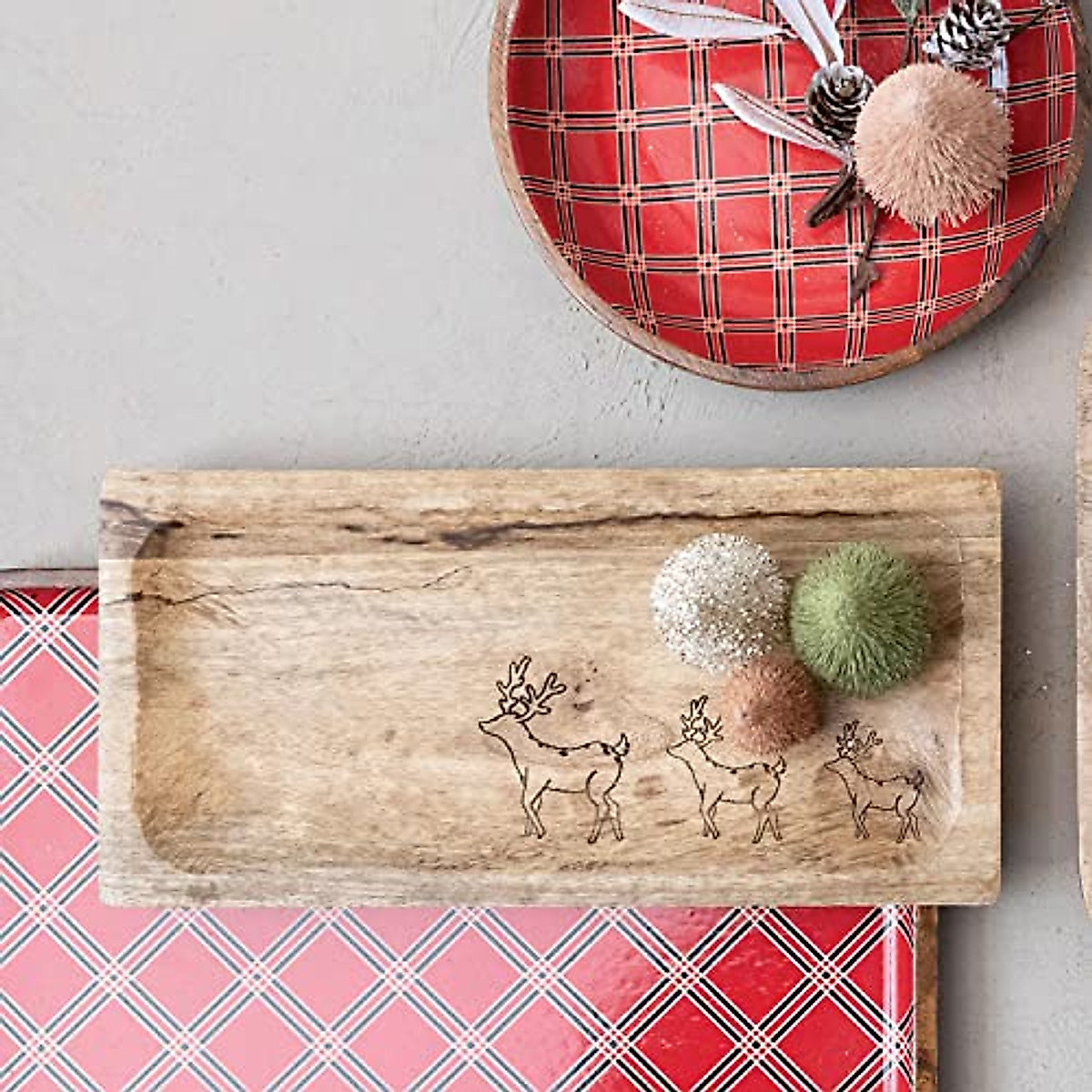 One Holiday Way 11.75-Inch Rustic Wood Christmas Serving Tray w/Laser Cut Reindeer Design - Xmas Deer Serveware Tabletop Dish Decor - Farmhouse Winter Wooden Tableware Platter Plate Charcuterie Board