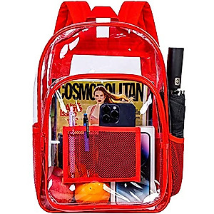 gxtvo Clear Backpack, Heavy Duty Transparent Bookbag, See Through Backpacks for Women Men - Red