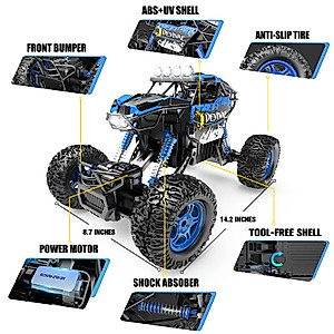 CROBOLL 1:12 Large Remote Control car for Boys Kids with Lifting Function,4WD RC Cars Electric Monster Truck Toy Gifts 4X4 Off-Road RC Rock Crawler 2.4GHz RC Truck with 2 Batteries(Blue)