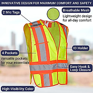 High Visibility Safety Vest – ANSI Class 2 Breakaway Vest with 5 Pockets, Yellow with Adjustable Hook and Loop Closure, Hi Vis Breathable Mesh, Heavy Duty Work Wear for Men or Women, 3 Pack (XL/XXL