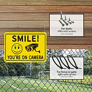 Sheenwang 2-Pack Smile You’re on Camera Sign, Video Surveillance Signs Outdoor, UV Printed .040 Mil Rust Free Aluminum 10 x 7 in, Security Camera Sign for Home, Business, Driveway Alert, CCTV
