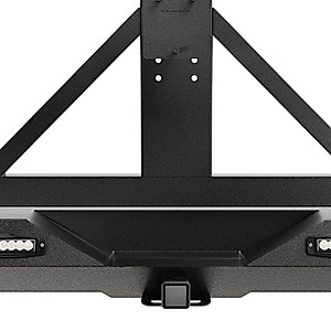 YZONA Front and Rear Bumper w/Spare Tire Carrier Compatible with 2007-2018 Jeep Wrangler JK JKU Unlimited with Paintable Armor, License Plate Bracket, Winch Plate, LED Lights, Hitch Receiver & D-rings