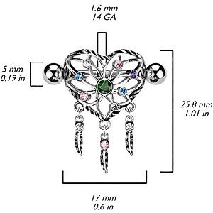 Covet Jewelry Heart Dream Catcher Shield Nipple Ring With Multi Color CZ & Surgical Steel Barbell