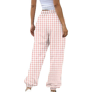 Lastesso Prime Try Before You Buy Women Clothing Womens Plaid Print Sweatpants Casual Elastic Waistband Running Sweatpant with PocketsLounge Workout Jogging Pants Light Blue Sweatpants Pink 2X