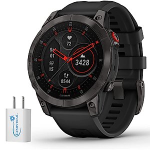 Lumintrail Garmin Epix Gen 2, Premium Active Smartwatch, Health and Wellness Features, Touchscreen AMOLED Screen, Smart Watch for Men & Women, Black Titanium, with a Wall Plug
