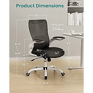 MUXX.STIL Office Chair, Ergonomic Desk Chair with Adjustable Lumbar Support and Flip up Armrest, Breathable Mesh Computer Chair for Home Office, White