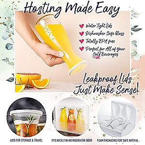 PRESTIGE Mimosa Bar Kit - Glass Carafe with Lids 27oz & Brunch Decor, Mimosa Pitcher w/Plastic Carafe Lid, Bubbly Juice Carafes for Mimosa Bar Supplies, Baby Bridal Shower (Mimosa Set (3 Carafes))