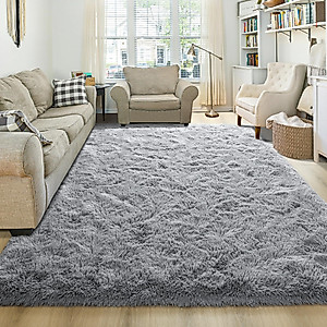 junovo Soft Area Rugs for Living Room 5x8 Feet Fluffy Rug Carpets for Bedroom Shaggy Rugs for Kids Teens Girls Boys Indoor Plush Rug for Dorm Room Playroom Nursery Home Decor, Grey