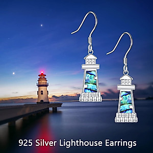 Lighthouse Earrings for Women Sterling Silver Abalone Shell Lighthouse Dangle Drop Earring Birthday Jewelry Gift for Lover
