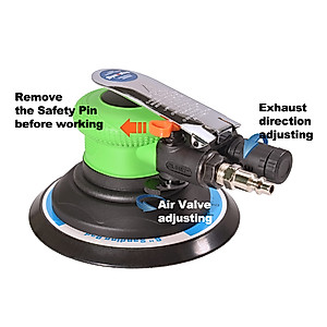 Dynastus 6-Inch Random Orbit Air Palm Sander, Dual Action Pneumatic Polisher with Vinyl PSA Backing Pad and 10pcs Sanding Discs