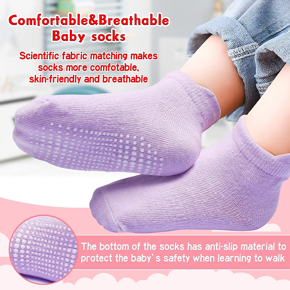 HYzgb Toddler Girls Socks 3T-4T-5T with Grippers 12 Pairs Cotton Little Kids Non Slip Ankle Socks for Toddler Kids 3-4-5 Years Old All Seasons Wearing (Bright Candy Colors)