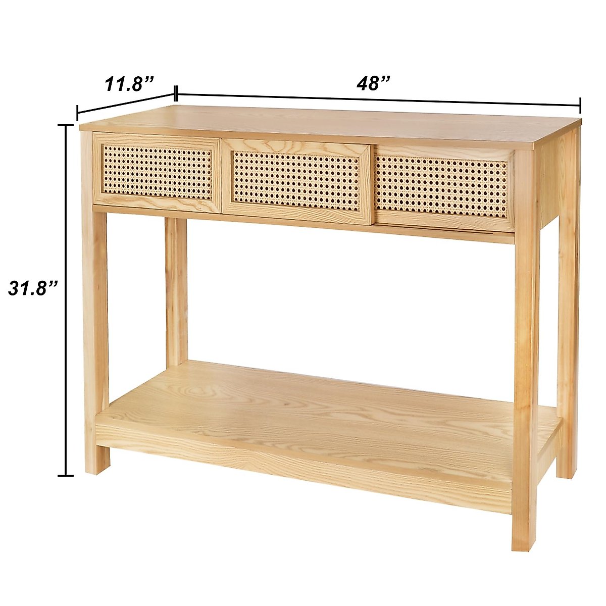 Long Console Table, Console Tables for Entryway, Rattan Entry Table Narrow Wood Console Table with Storage, Modern Couch Table Hallway Table Boho Sofa Table for Living Room