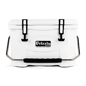 Grizzly 20 Cooler | 20 qt Ice Chest Durable Rotomolded Insulated | Made in USA | Warranty for Life | For Beach Boat Camping Fishing Hunting | G20 | White