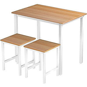 DKLGG 3 Pieces Modren Dining Set, Kitchen Table and Chairs for 2, Perfect for Breakfast Nook, Living Room, Small Space(White), Beige