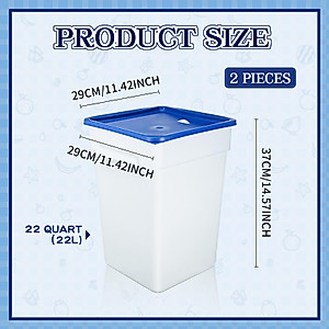 Roshtia 2 Pcs 22 Qt with Lid Commercial Large Food Storage Containers with Lids Airtight Plastic Brining Bucket with Lid Square Polycarbonate Container for Kitchen Sugar Coffee Food Prep, White