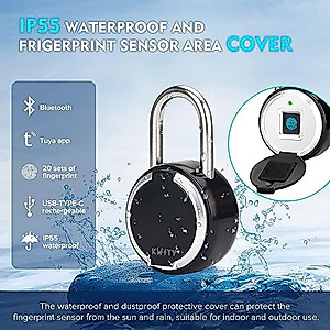KISSTY Fingerprint Padlock, Smart Locker Lock APP Bluetooth Lock Thumbprint Gym Lock USB Rechargeable Small Waterproof Locks for Lockers